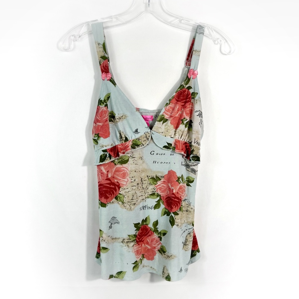 Betsey Johnson Y2k Rose Floral Map Design Bow Detail … - Gem
